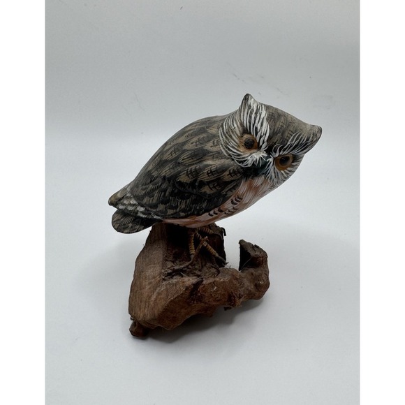 Bird | Hand Painted Carved Great Horned Owl Figure John Madison Wood ...